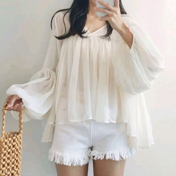 Tops | New Flowy Boho Sheer Peasant Top Blouse Ivory Off White | Poshmark
